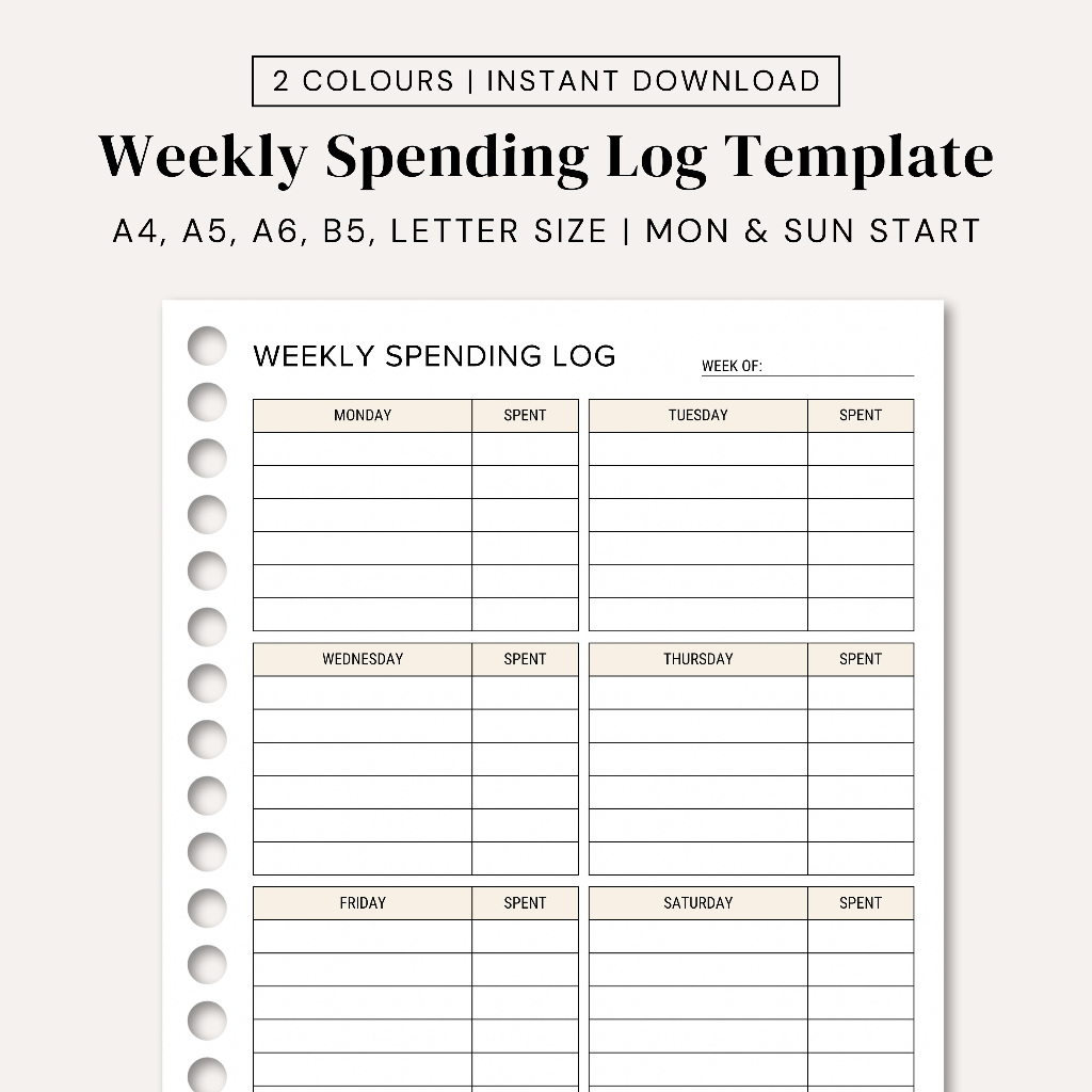 Jual Weekly Spending Tracker, Spending Tracker, Expense Tracker ...