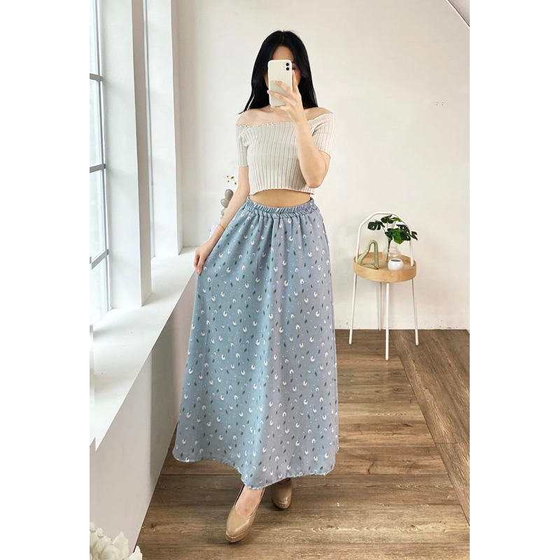 Jual ROK FLORAL / ROK PANJANG / ROK BUNGA / ROK SHAKILA POLOS PINGGANG ...
