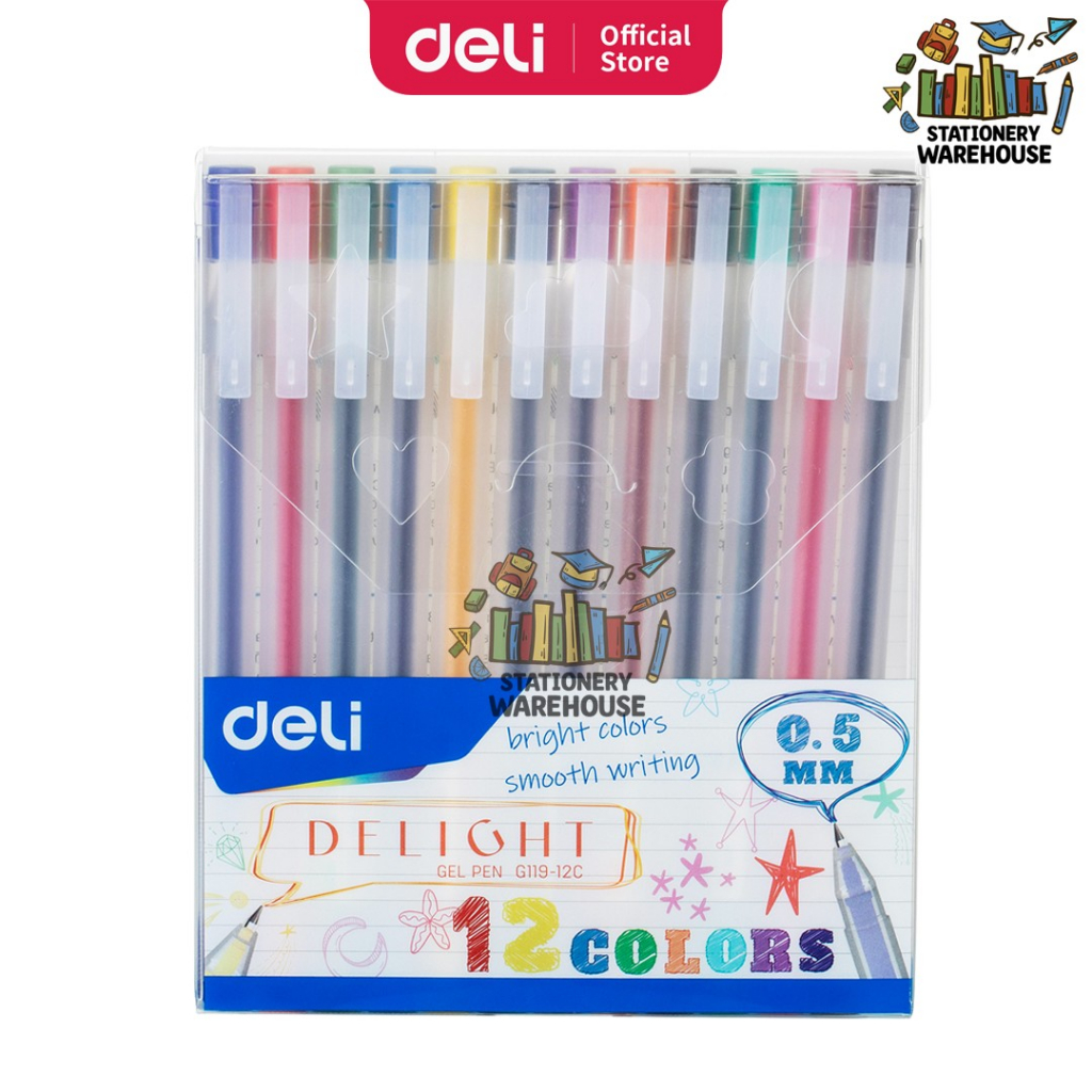 Jual Deli School Gel Pen / Pulpen Gel 0.5 mm 12 Warna 1 SET Penulisan ...