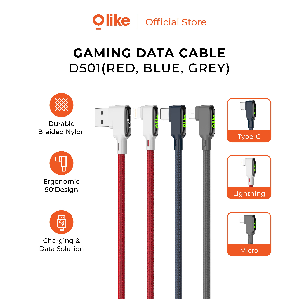 Jual OLIKE D501 KABEL DATA 3A FAST CHARGING GAMING SERIES 90 DEGREE ...