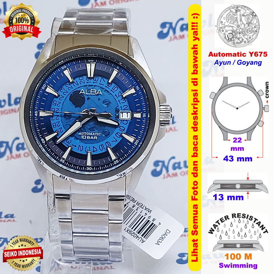 Jual Alba Automatic AU4029X1 Skeleton Blue Dial - Jam Tangan Pria ...