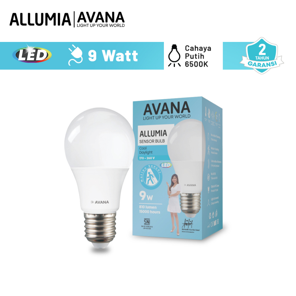 Jual AVANA Bulb Motion Sensor Lampu LED 9 Watt Putih 6500K Light Bulb ...
