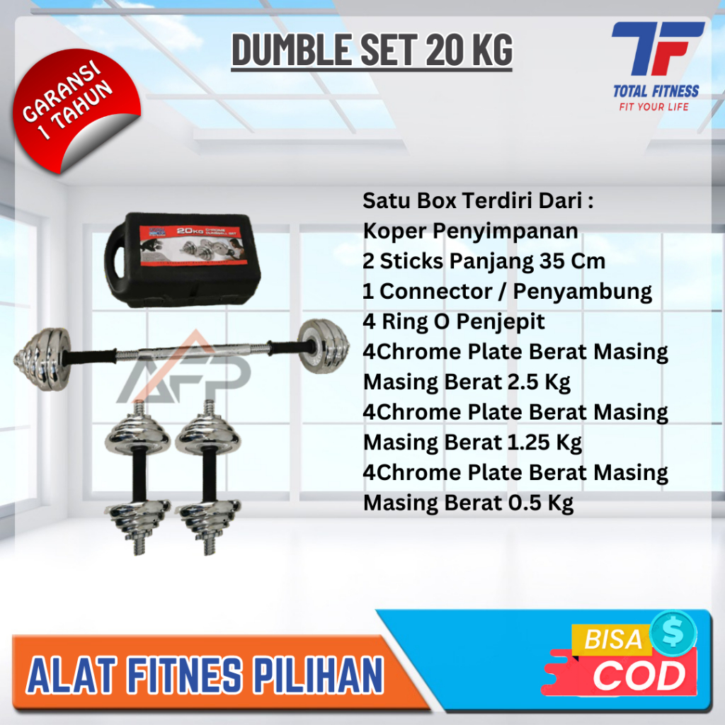 Jual Alat Angkat Beban Dumble Set 20 Kg Barbel Set Dumbbell Chrome Set ...