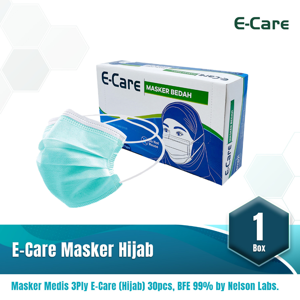 Jual E-Care Masker Medis 3Ply (Hijab) 30pcs, BFE 99% by Nelson Labs ...