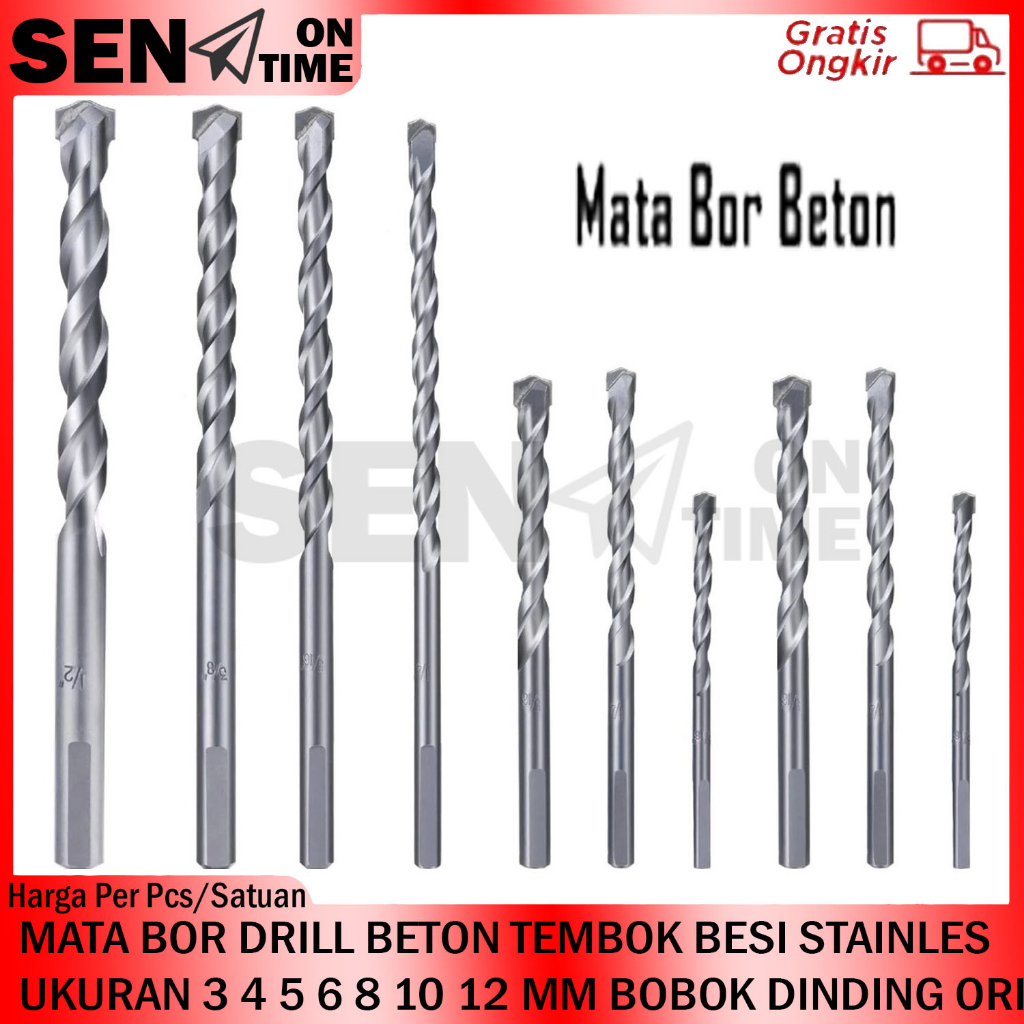 Jual MATA BOR BETON UKURAN 3 4 5 6 8 10 12 MM TEMBOK KUAT OBENG ...