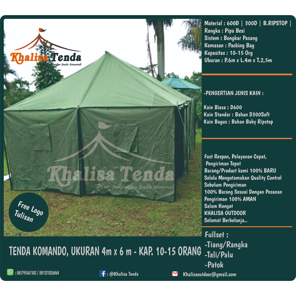 Jual Tenda Komando-Barak-TNI-Camp-Posko,Ukuran 4m x 6m | Shopee Indonesia