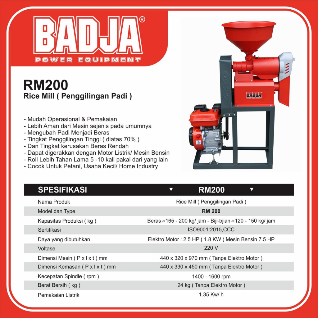 Jual Mesin Penggiling Padi Beras Badja Rm200 / Mesin Giling Padi Gabah ...