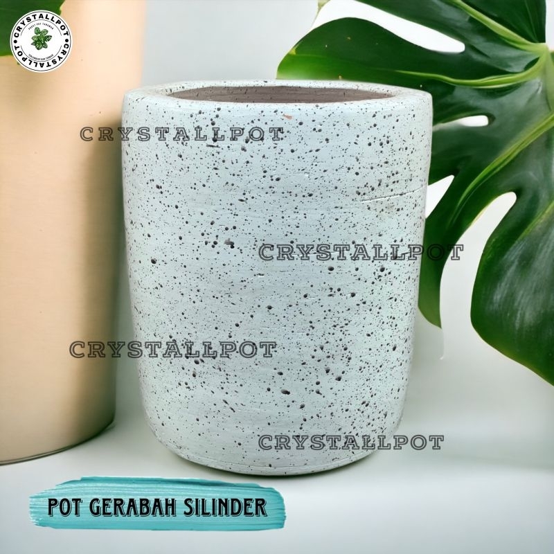 Jual POT BUNGA GERABAH TANAH LIAT SILINDER SPRINKLE PUTIH D22 T26 ...