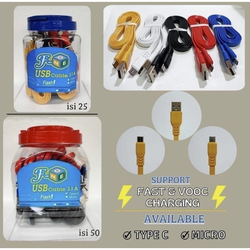 Jual Kabel Data | kabel Charger Micro USB & Type C F-One Warna Warni ...