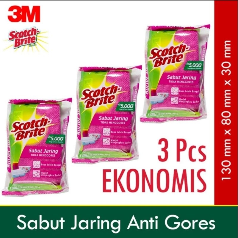 Jual Scotch brite 3m 3pcs sabut jaring ID-T60 Paket 3pcs sabut cuci ...