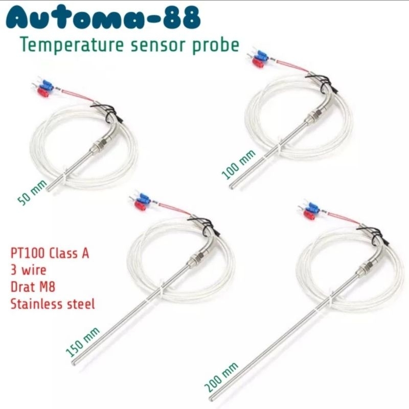 Jual Temperature Sensor RTD PT100 3 Wire Kabel 1m Probe panjang 5cm ...