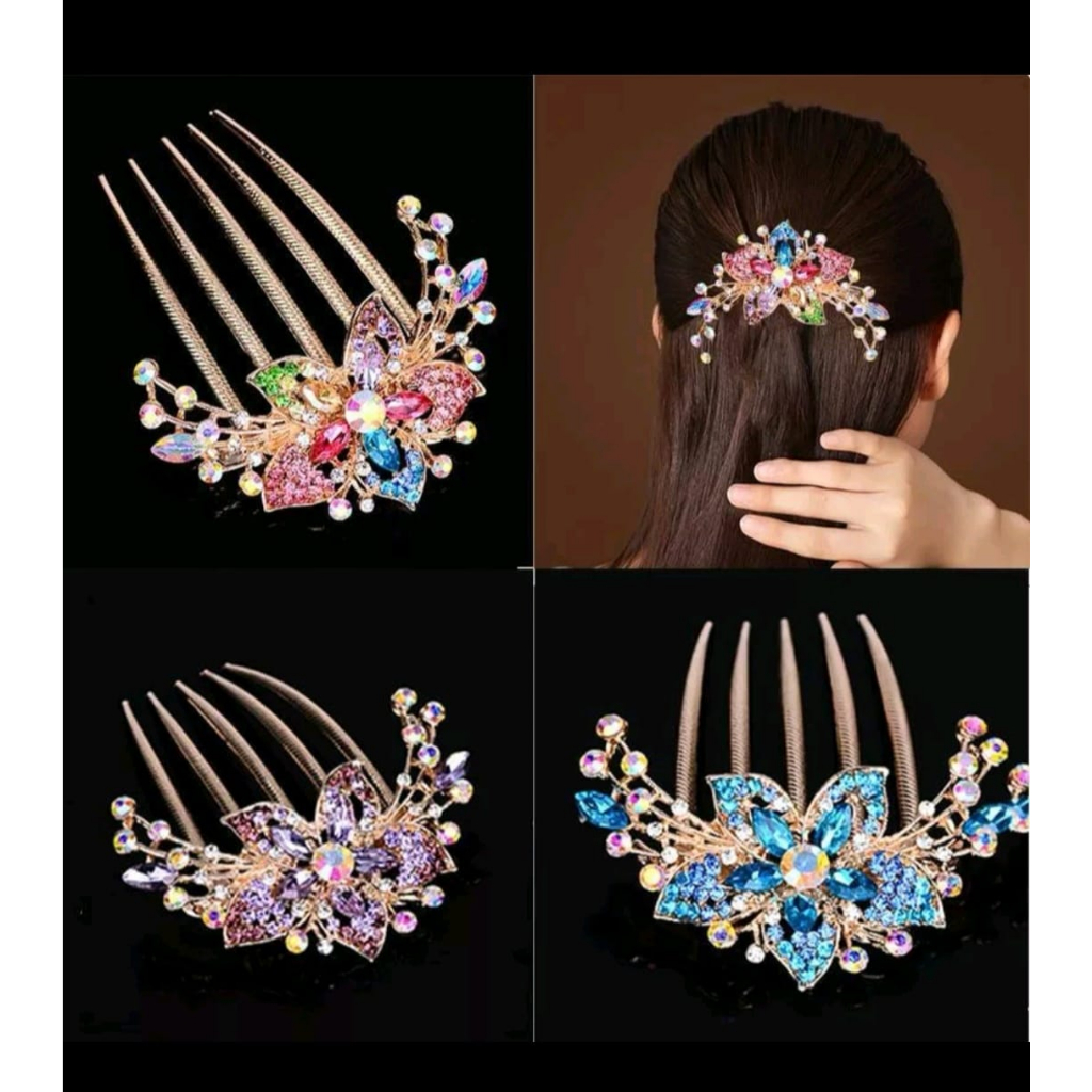 Jual Sirkam Rambut Korea Bunga Rhinestone 1 Pcs | Shopee Indonesia