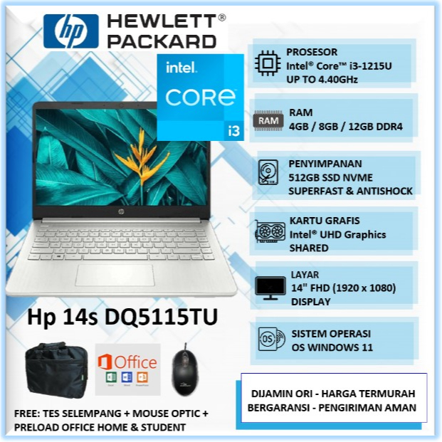 Jual Laptop Slim Desain Tipis Ringan Hp Laptop 14s DQ5115TU Intel I3 ...