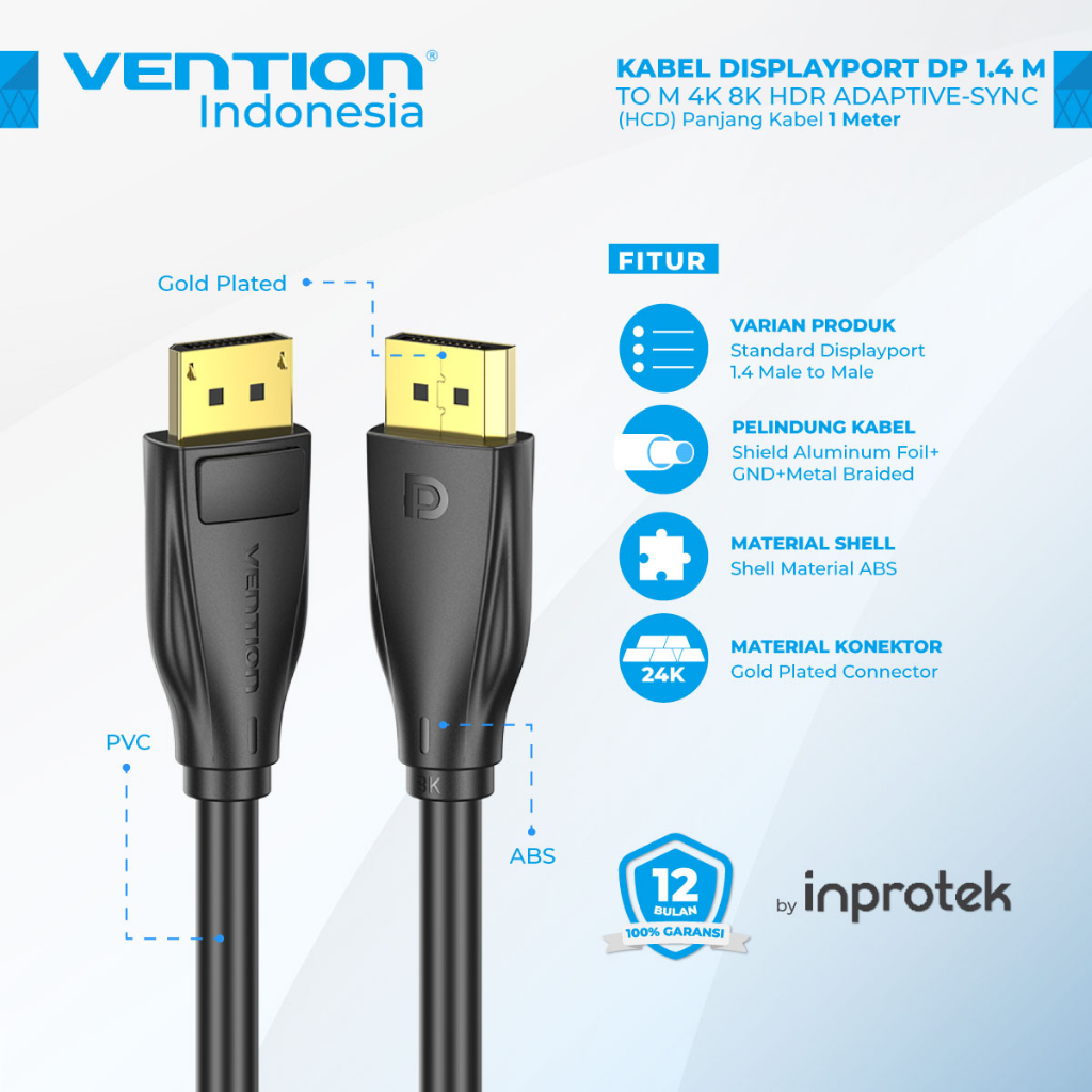 Jual Vention Kabel DisplayPort Display v1.4 8k 60hz High Speed 32 Gbps ...