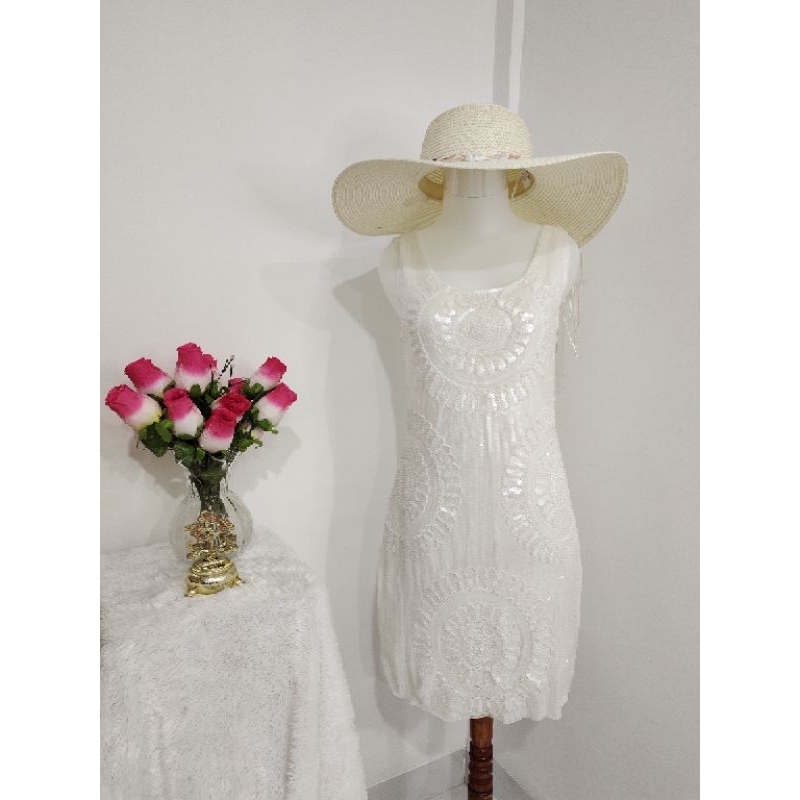 Jual Dress Party Korea Blink Manik Putih | Shopee Indonesia