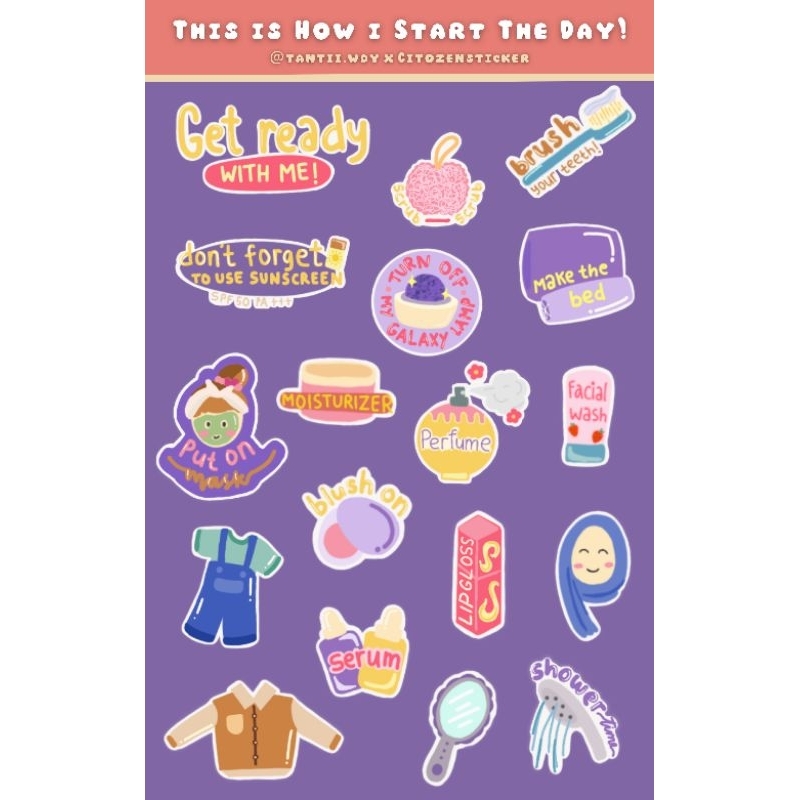 Jual [18 Pcs] Stiker Tema Get Ready With Me Grwm Lucu Murah Glossy
