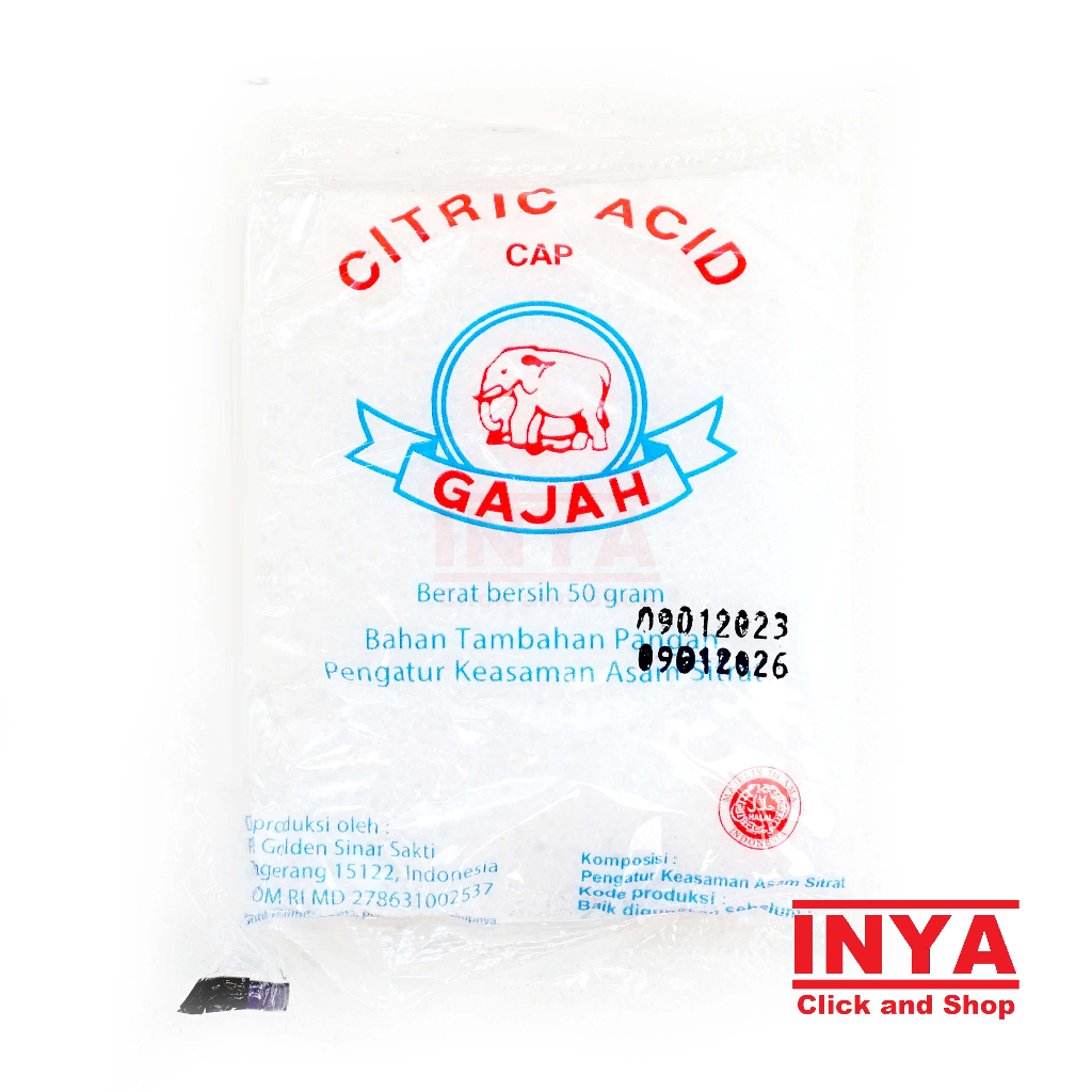 Jual Asam Sitrat Cap Gajah Food Grade Kemasan Sachet 50gr - Citric Acid ...