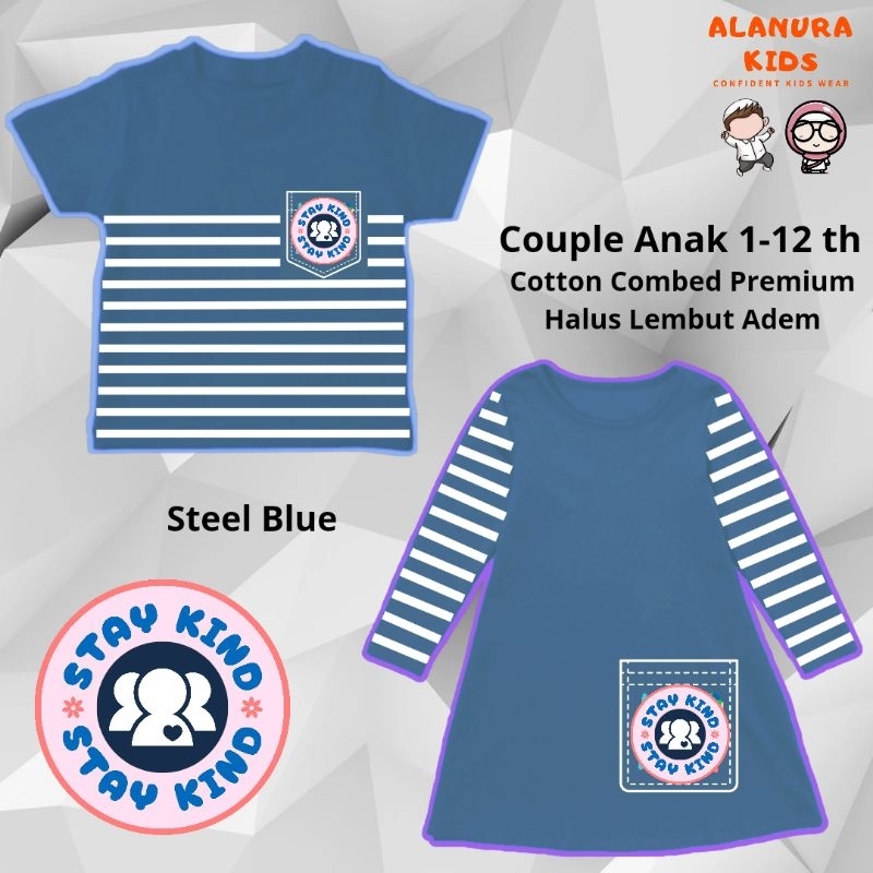 Jual Couple Kaos Tunik Steel Blue Navy Stripe Anak Laki Perempuan Kakak ...