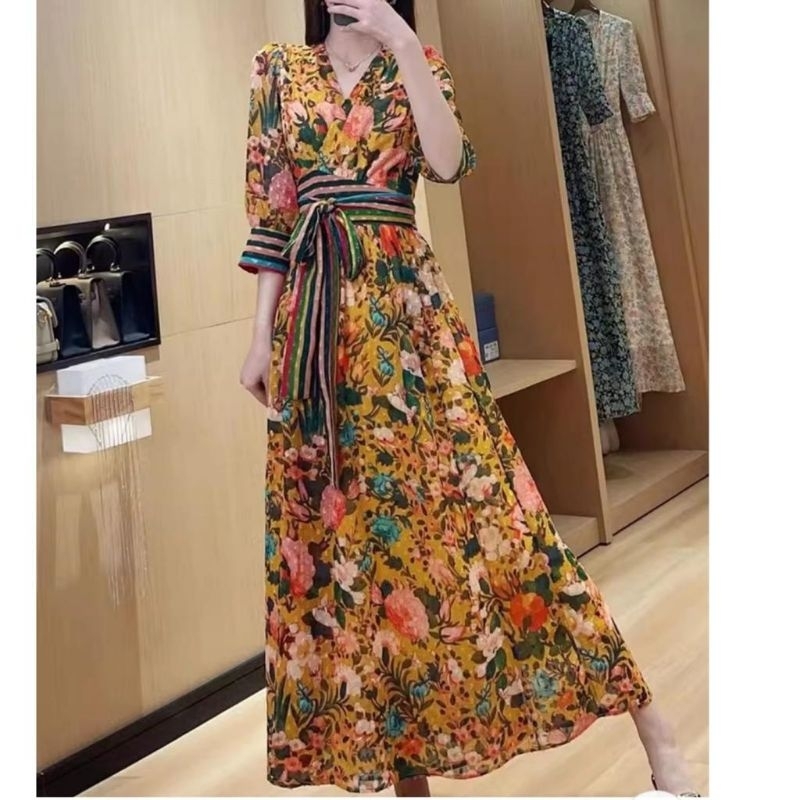 Jual 12690 Baju Mididress WRAP VNECK FLORAL MIDI DRESS motif bunga dres ...