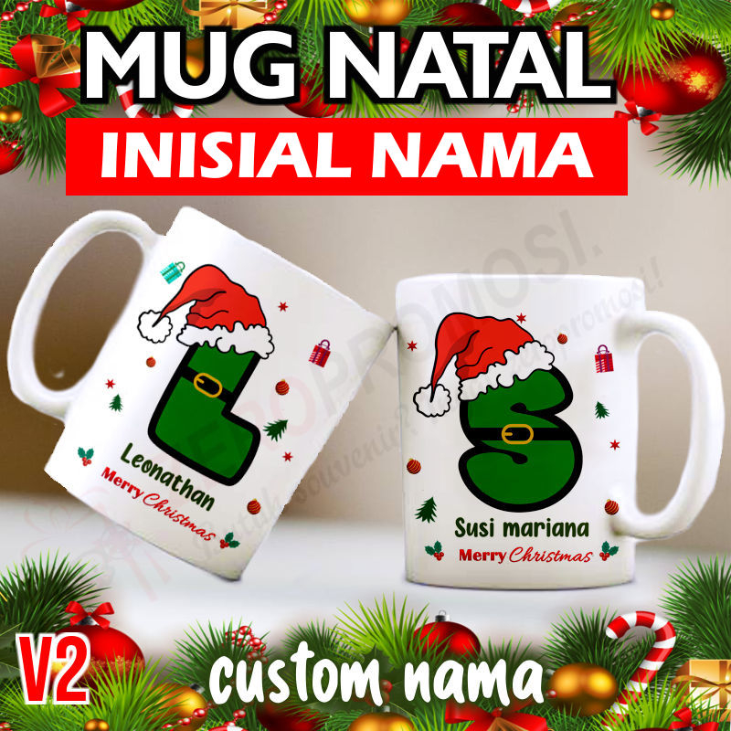 Jual MUG NATAL INISIAL NAMA TOPI SANTA / MUG INISIAL NAMA CHRISTMAS ...