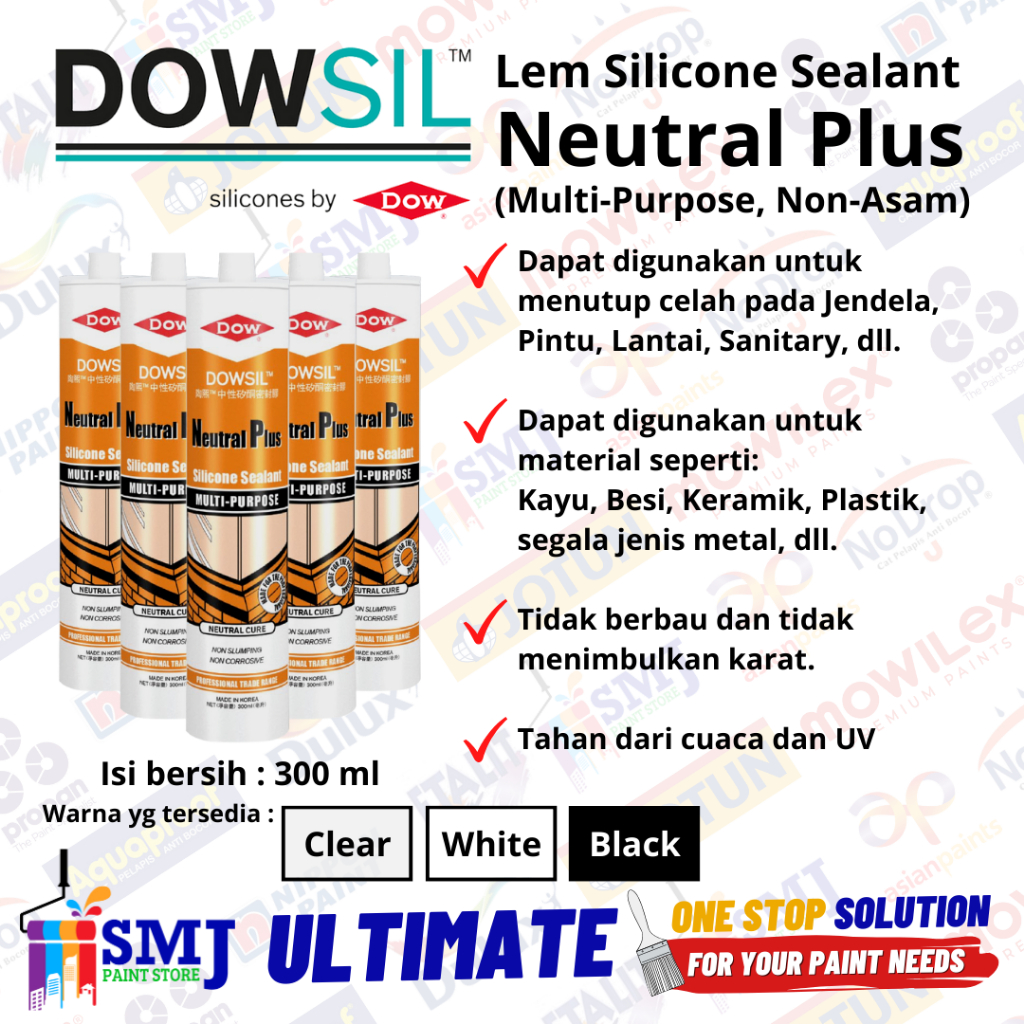Jual Lem Kaca Silicone Sealant DOWSIL NEUTRAL PLUS Putih White 300ml ...