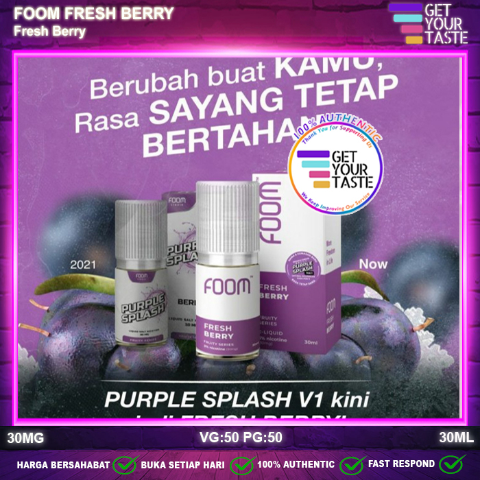 Jual Liquid FOOM Fresh Berry Purple Splash Salt Nic 30ML Saltnic Pods ...