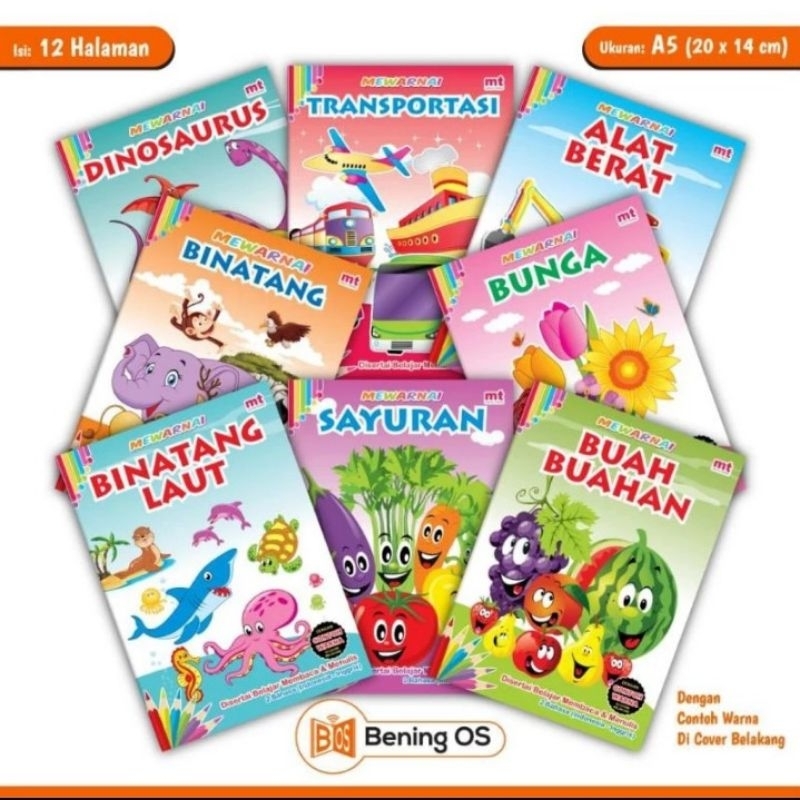Jual Buku Mewarnai Anak Dengan Contoh Warna Di Cover Belakang Isi 12 ...