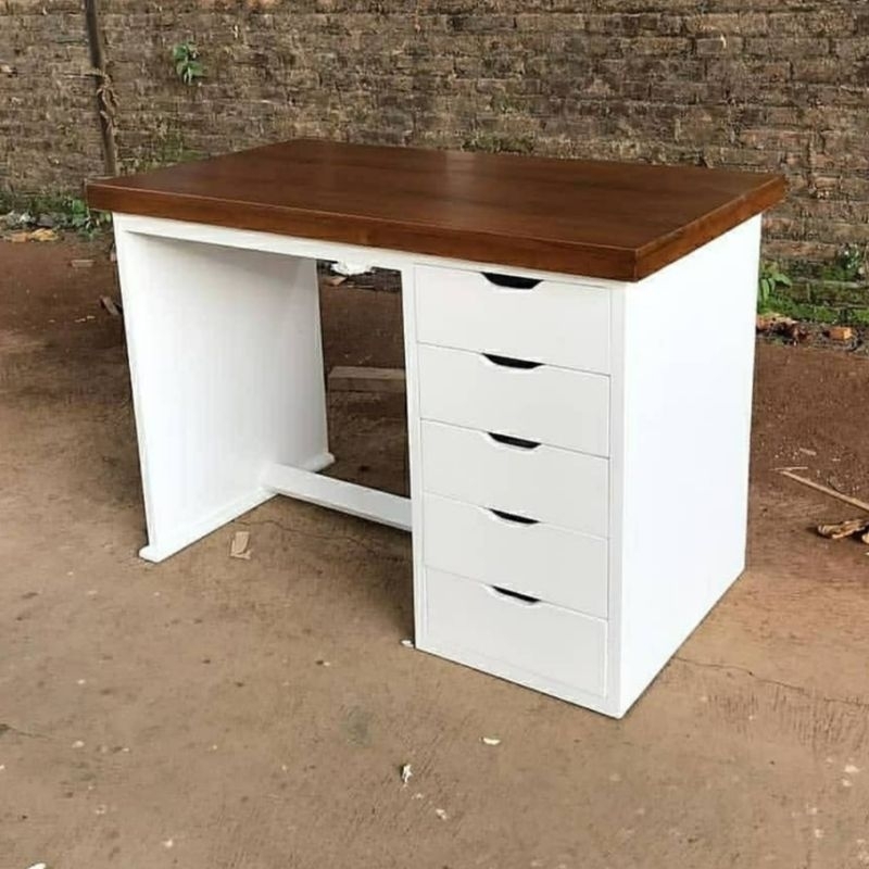 Jual meja kerja minimalis laci meja belajar kayu 5 laci | Shopee Indonesia