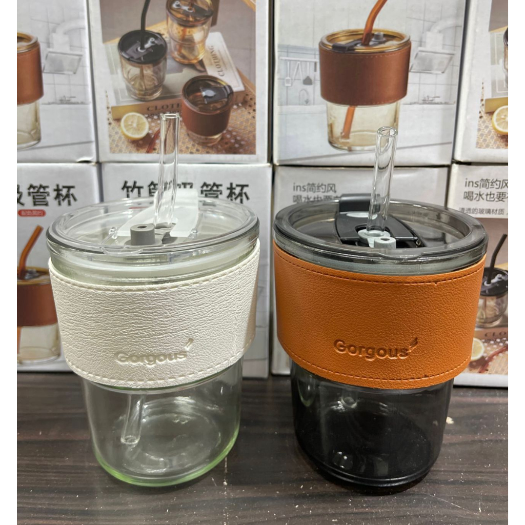 Jual Botol kaca sedotan plus gratis box ukuran 450ml / Tumbler ...