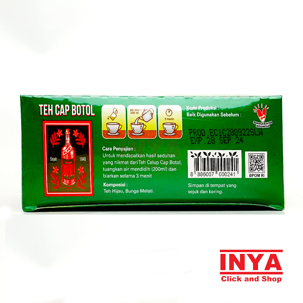Jual Teh Cap Botol Teh Hijau Melati 25 TeaBags BOX - Teh Celup - Tea ...