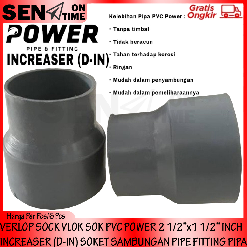 Jual INCREASER (D-IN) VLOK SOK PVC POWER 2”x1 1/2” INCH VERLOP SOCK SOKET SAMBUNGAN PIPE FITTING ...