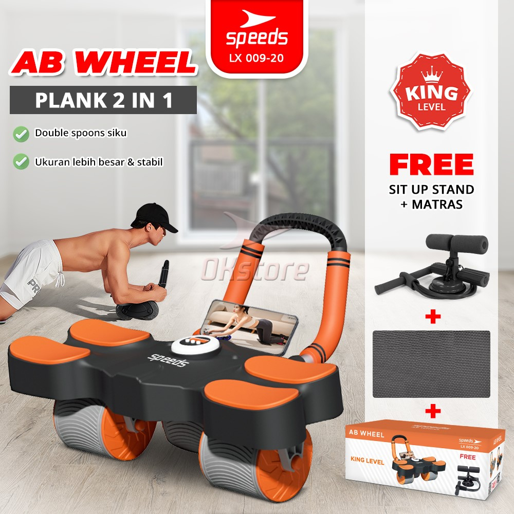 Jual SPEEDS AB Wheels Plank Trainer Ab Roller 2 Roda Automatic Rebound ...