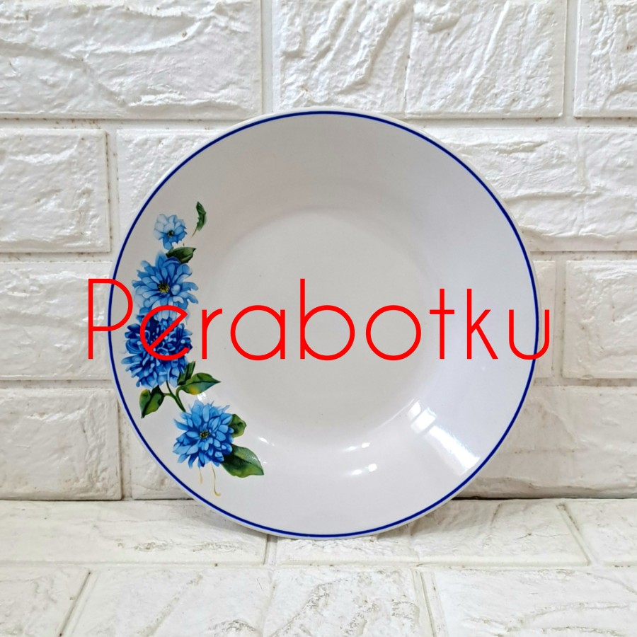 Jual Piring Makan Keramik Putih Motif Bunga List Biru SP 9" DS 12 ...