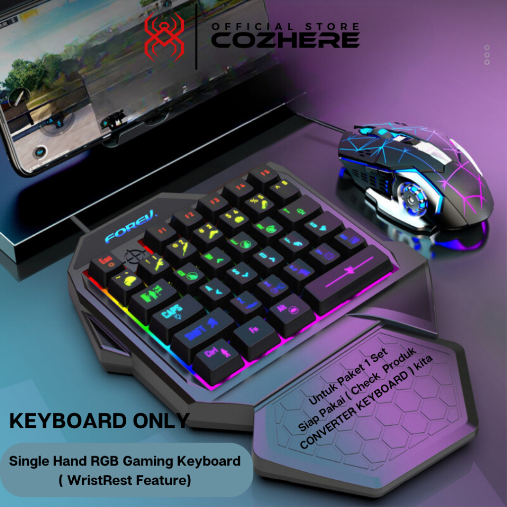 Jual Keyboard Gaming Single Hand Forev F6 With RGB Light | Shopee Indonesia