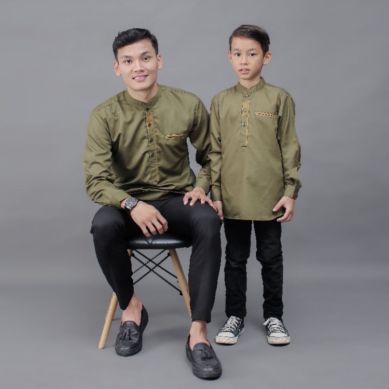 Jual Baju Koko Couple Lengan Panjang Ayah Dan Anak Laki Laki Usia 3-12 Tahun Motif Abizaar ...