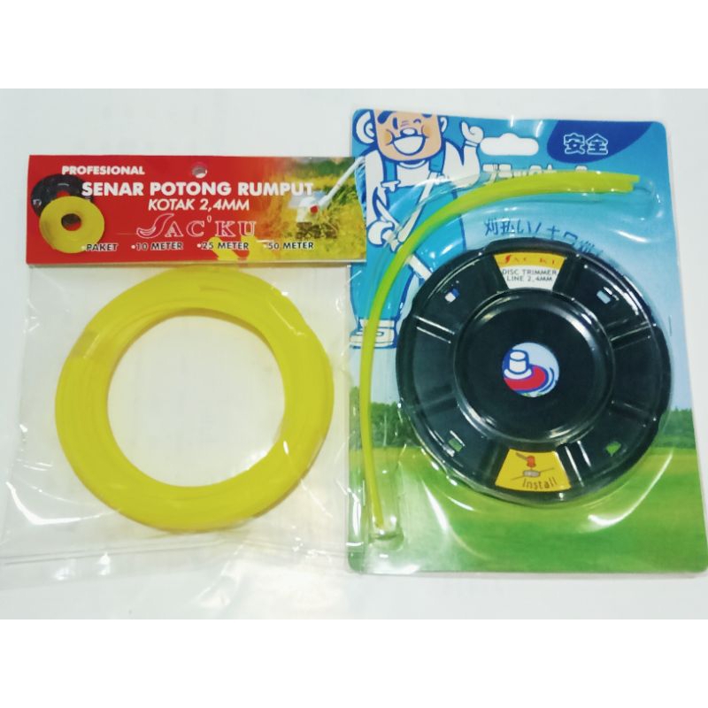 Jual PAKET SENAR NYLON POTONG RUMPUT KOTAK 2,4 mm x 10 mtr + PIRINGAN ...