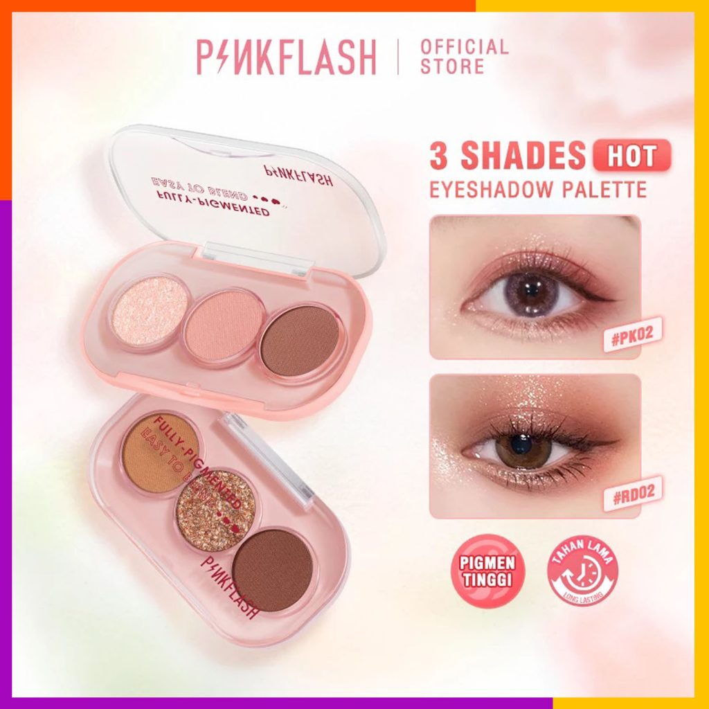 Jual PINKFLASH 3 Shades Eyeshadow Palette Giltter High Pigment Easy To Blend Lasting 15 Colors ...