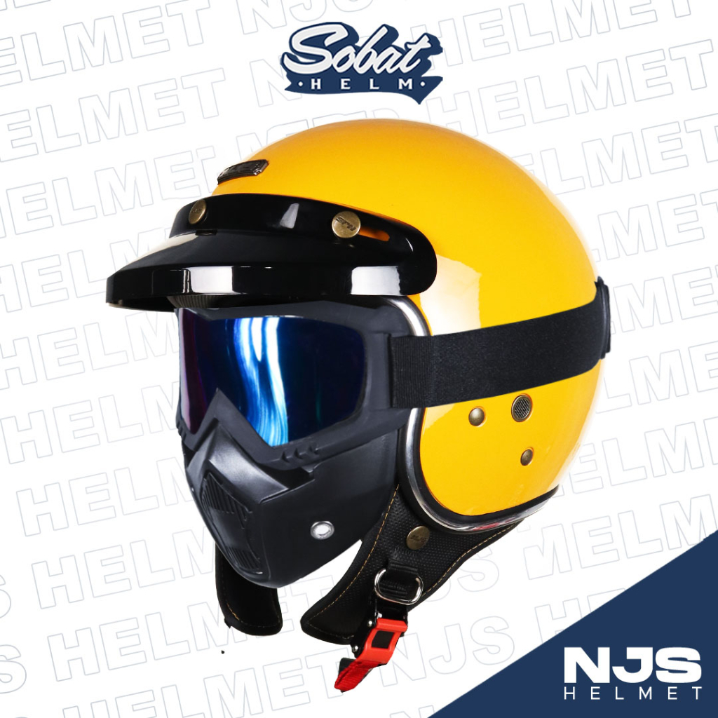 Jual Helm NJS NR-80's Solid Goggle Mask Helm Retro Half Face SNI | Shopee Indonesia