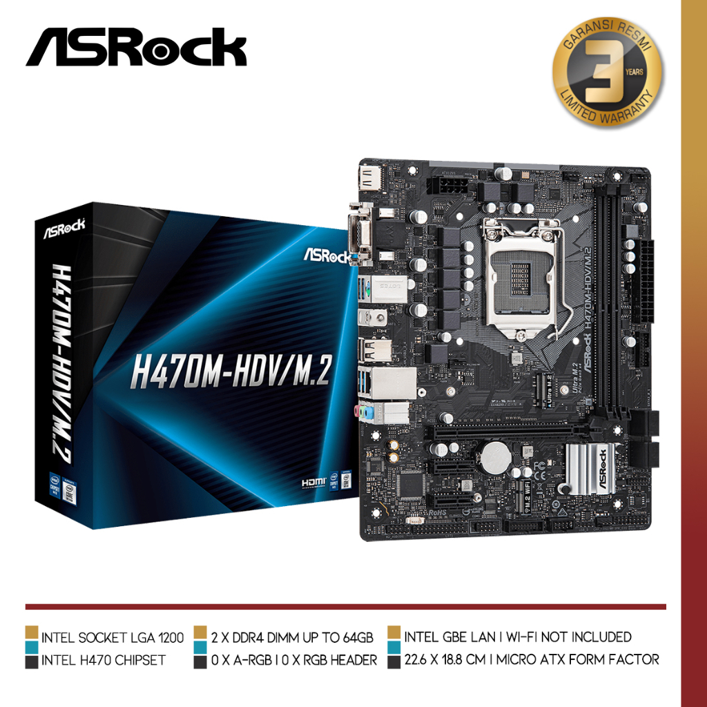 Jual ASROCK H470M-HDV/M.2 | Motherboard Intel H470 LGA 1200 Micro ATX ...