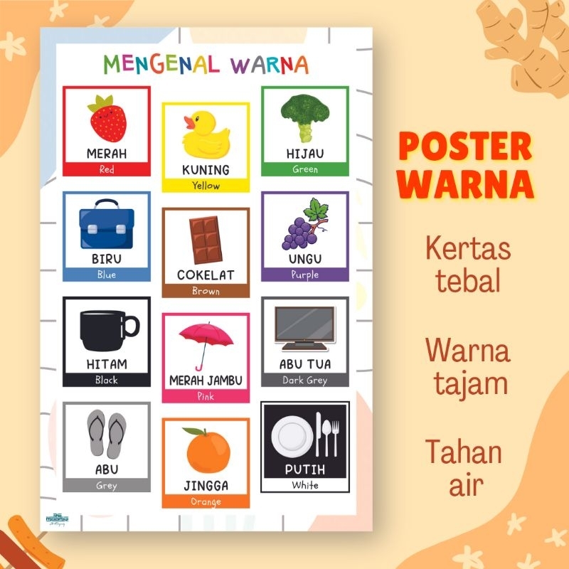 Jual Poster Mengenal 12 Warna Basic Lengkap | untuk BALITA, PAUD, SD ...