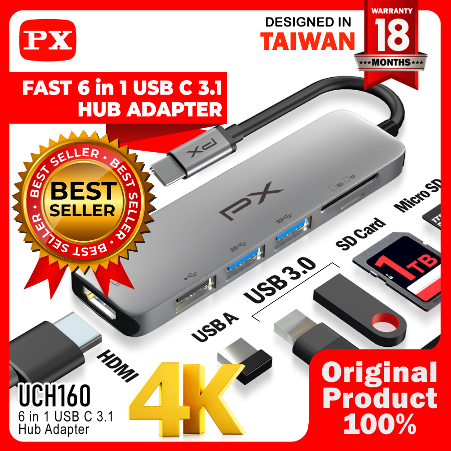 Jual PX Hub Converter USB TYPE C 3.1 Adapter 6 in 1 HDMI SD Card UCH160 ...
