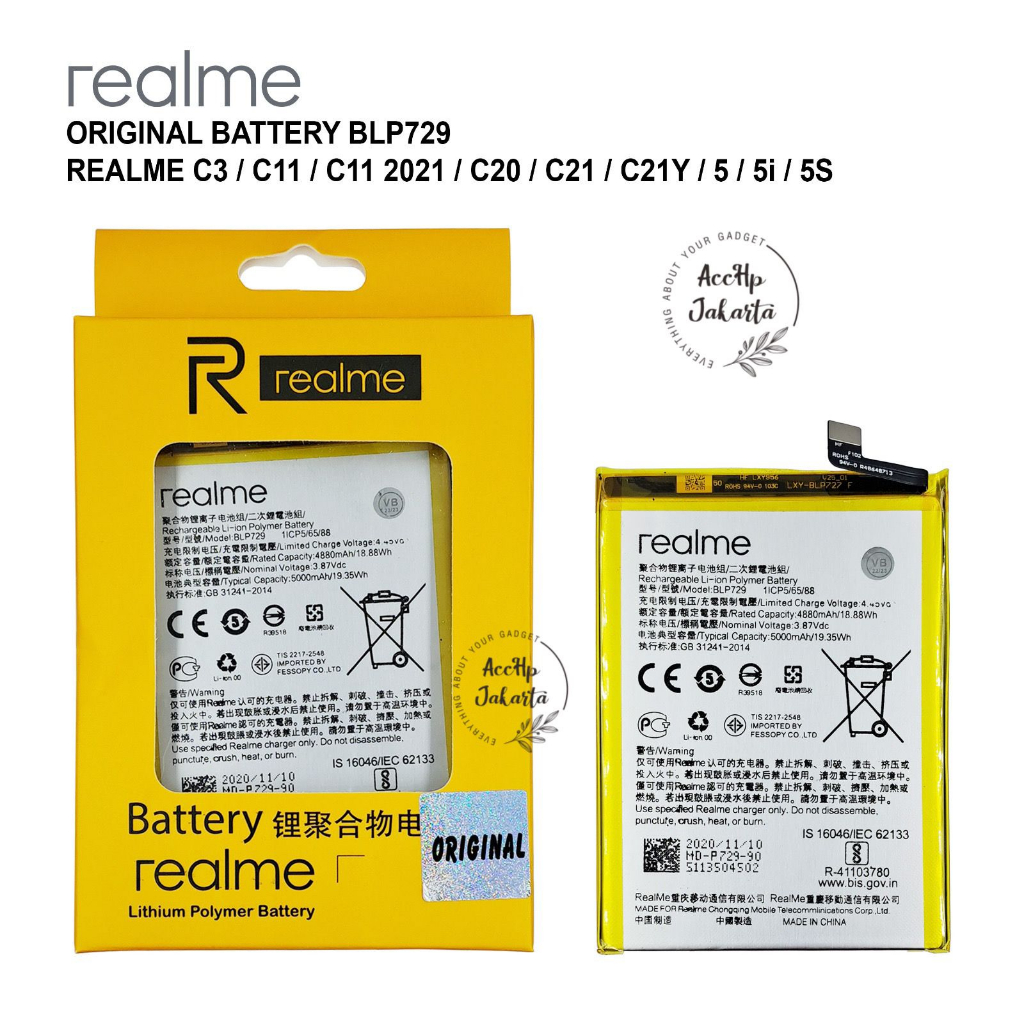 Jual Baterai Realme C3 C11 C21 C20 C21Y C11 2021 5 5S 5i Narzo 10A Narzo 50i BLP729 BLP 729 ...