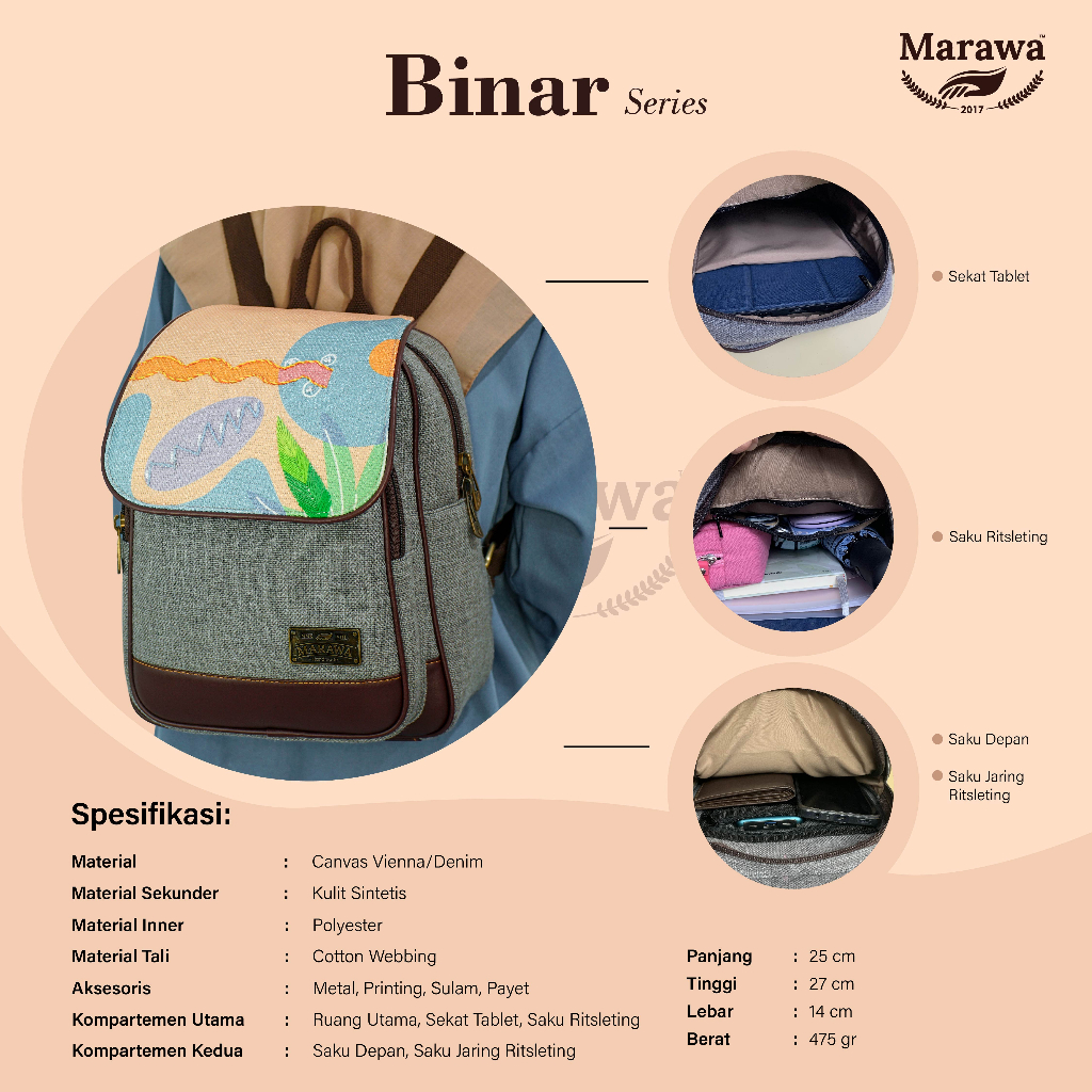 Jual TAS RANSEL CEWEK MARAWA BINAR MOTIF ETNIK | Shopee Indonesia
