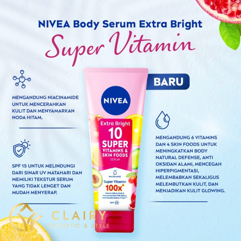 Jual NIVEA EXTRA BRIGHT 10 super VITAMIN & skin foods serum 180ml ...