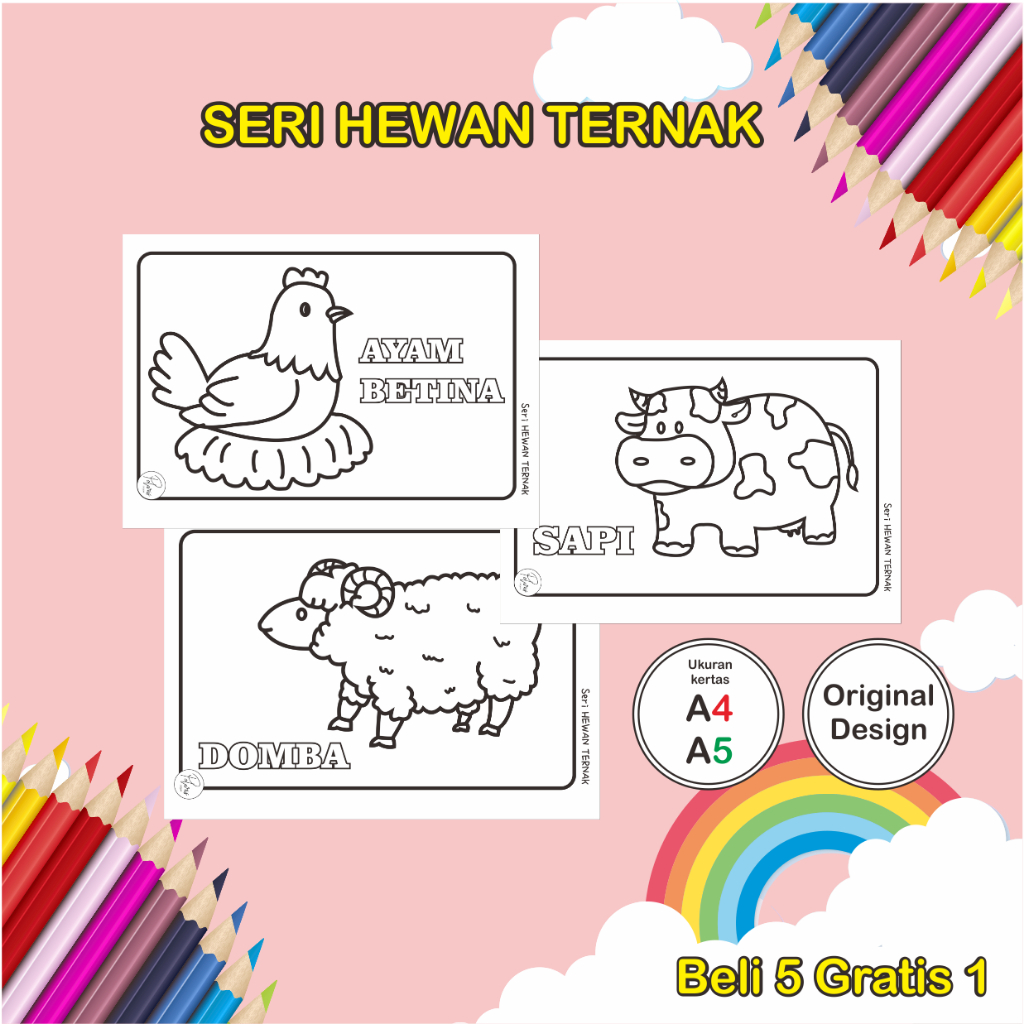 Jual Kertas Mewarnai Anak PAUD/TK seri Hewan Ternak simpel - Gambar ...