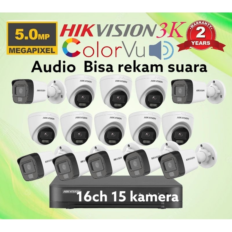Jual PAKET CCTV HIKVISION 5MP COLORVU 16 CHANNEL 15 KAMERA 3K AUDIO ...