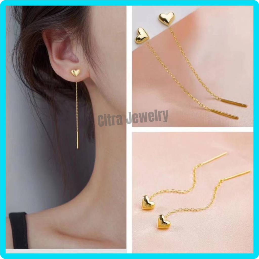 Jual COD - Anting Rumbai Bentuk Hati Warna Emas Gaya Korea Lapis Emas ...