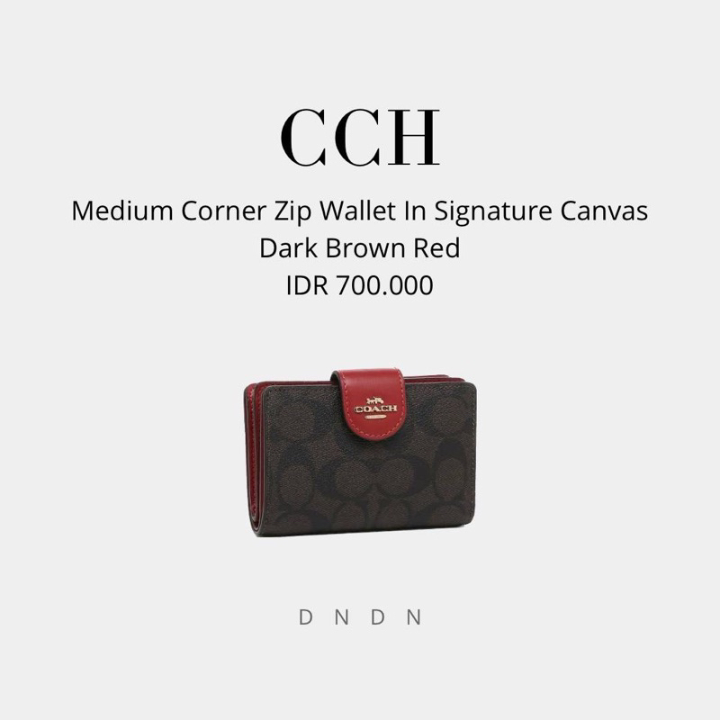 Jual Medium Corner Zip Wallet In Signature Canvas Dark Brown Red ...