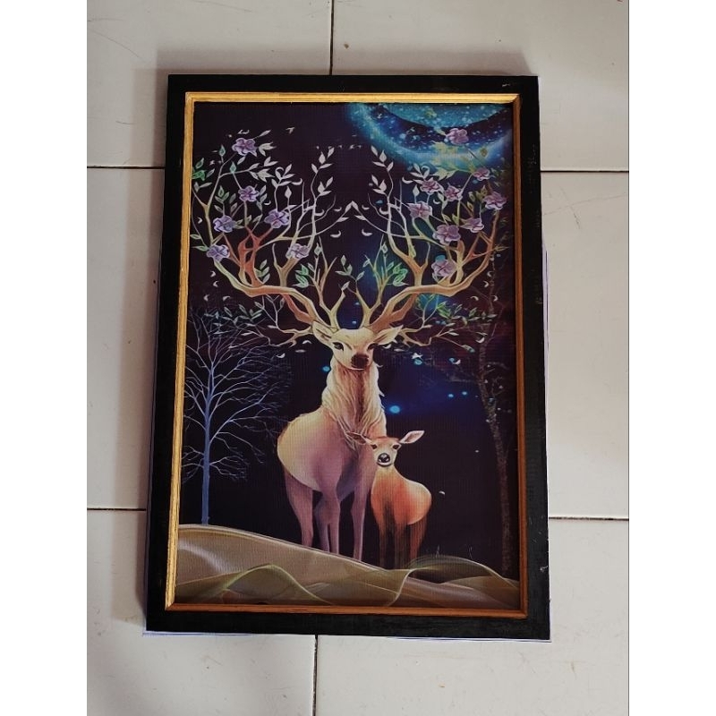 Jual hiasan dinding lukisan cetak rusa plus bingkai ukuran 65x45 ...