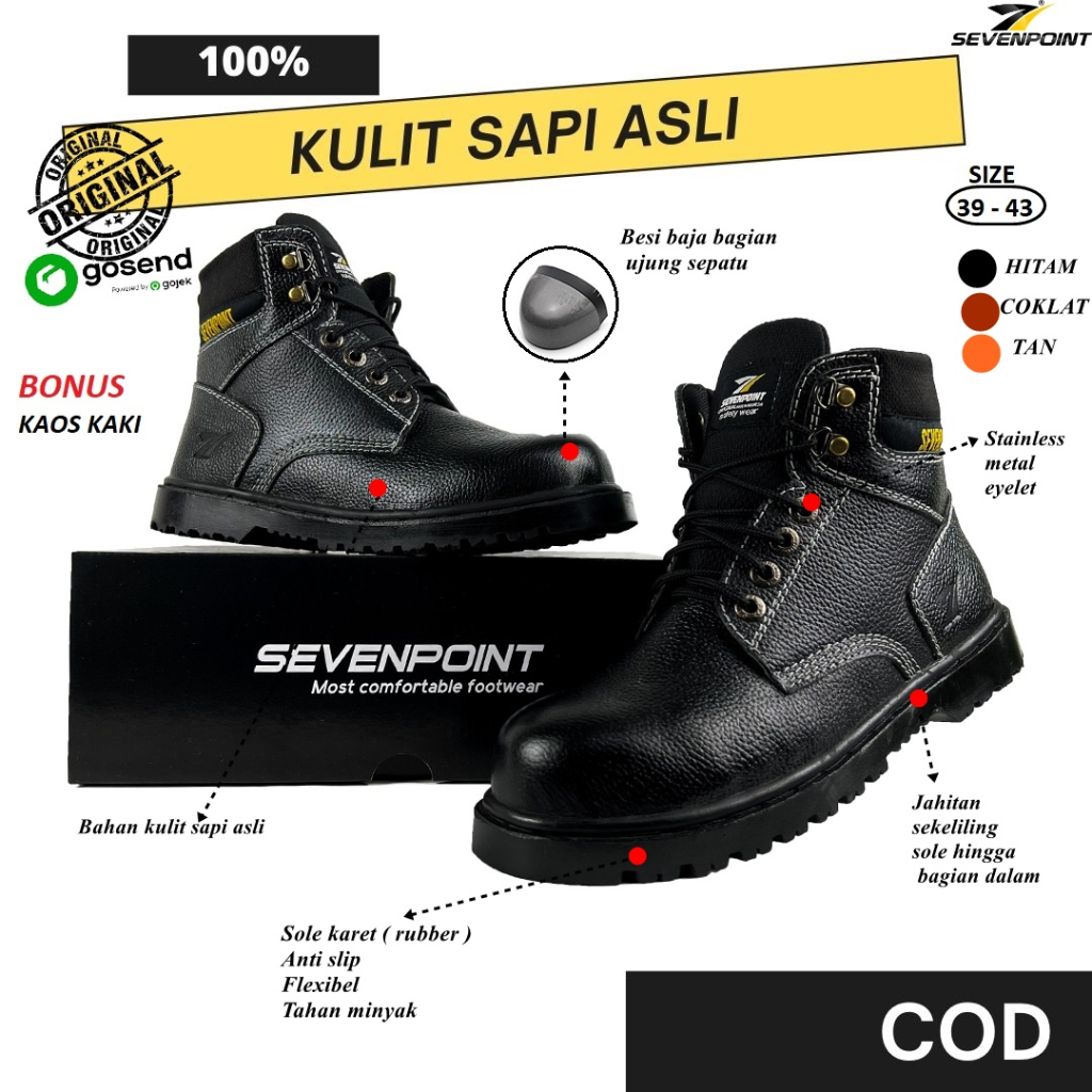 Jual Sepatu Safety Pria Kulit Sapi Asli Boots Original Sevenpoint Septi ...